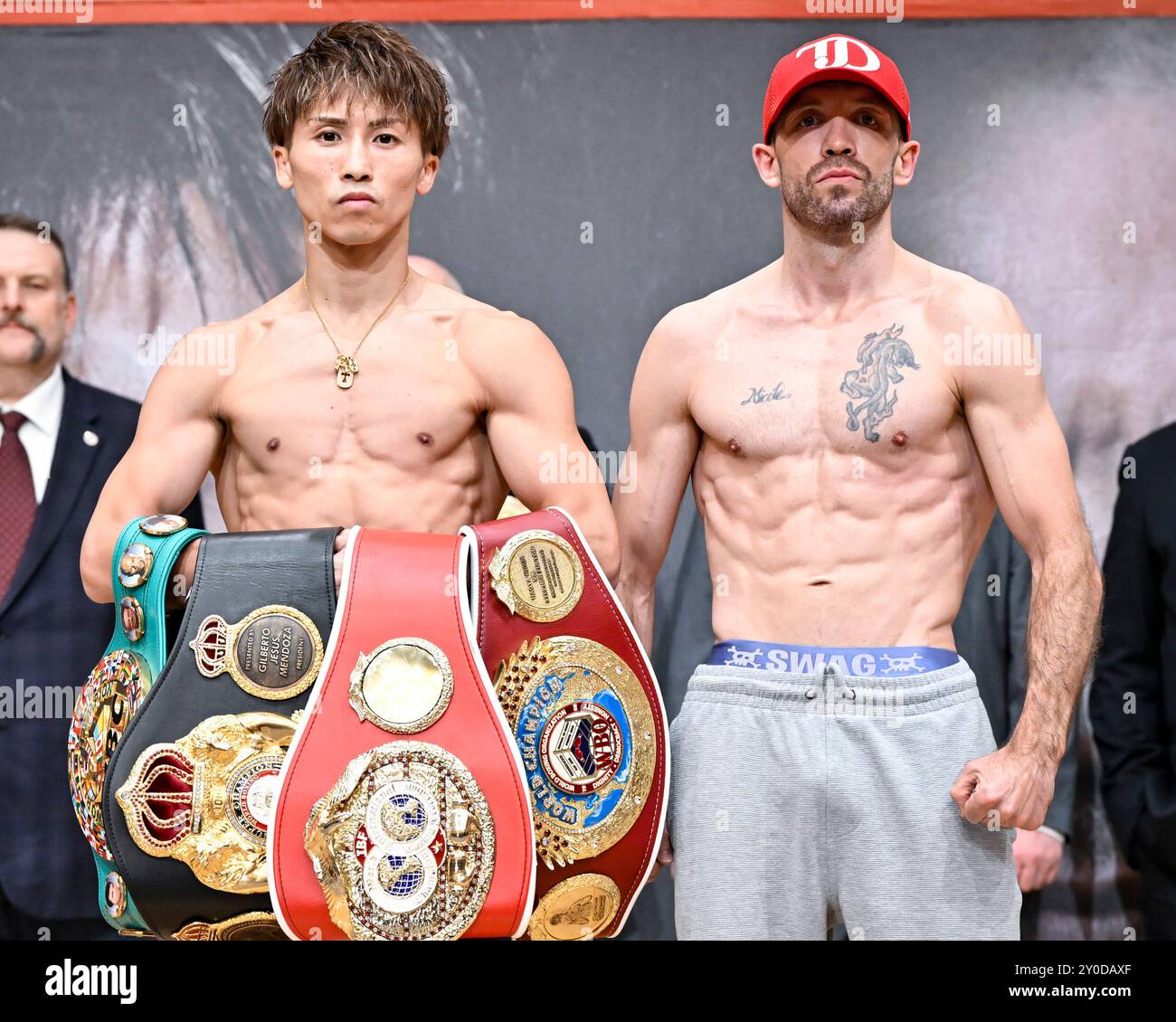 Naoya Inoue (L) of Japan and TJ Doheny of Ireland pose after the ...