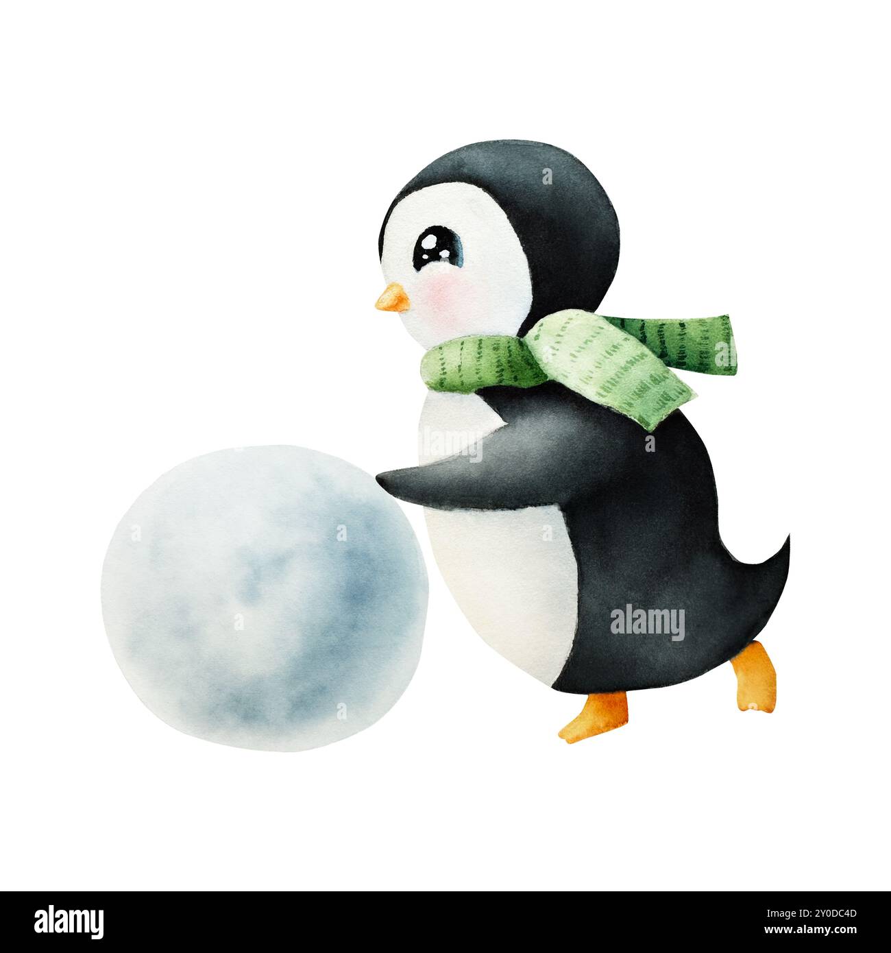 Cute smiling penguin wearing a green scarf with Snowball for making ...