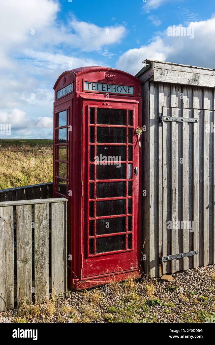 Dunnet, Scotland, UK - October 16, 2023: The red telephone box, a ...