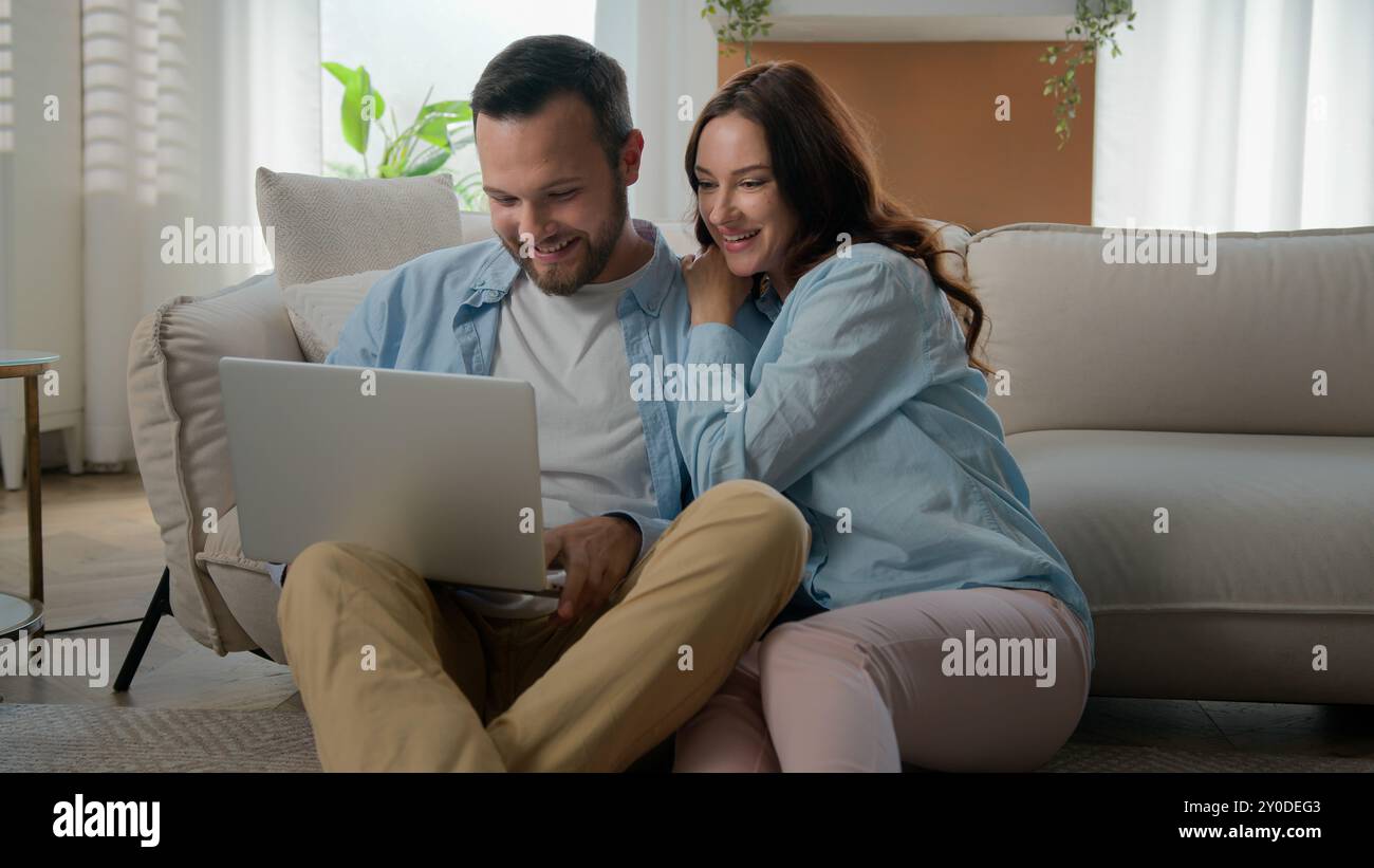 Happy family couple man Caucasian woman girlfriend boyfriend wife ...