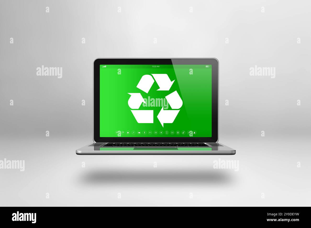 Laptop computer with a recycling symbol on screen. environmental ...