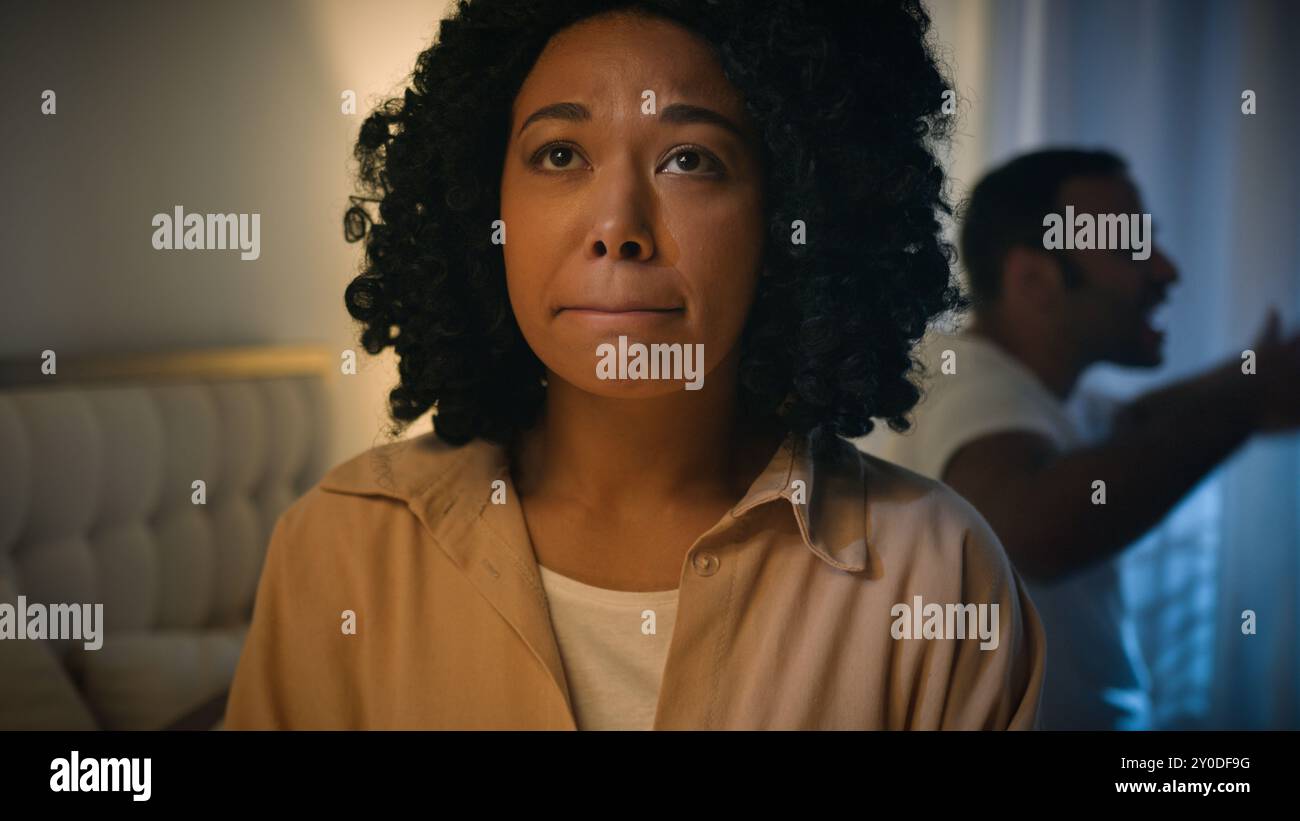 African American angry man yelling accusing blame woman of infidelity ...