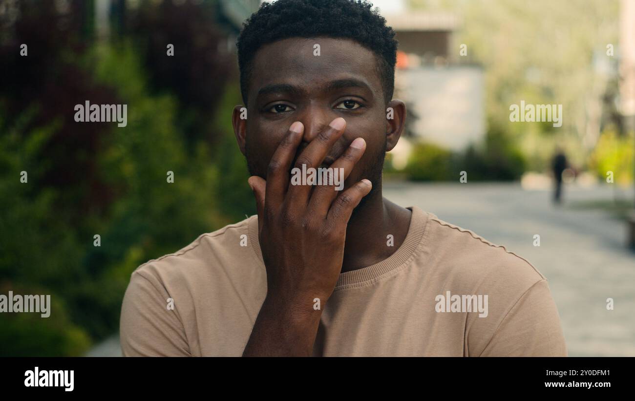 Emotional African American man amazed surprised face biracial ethnic ...