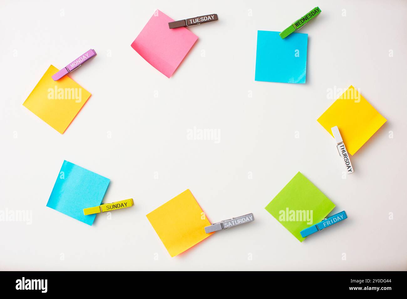 Days of week attached to the board with a clip and sticky notes Stock ...