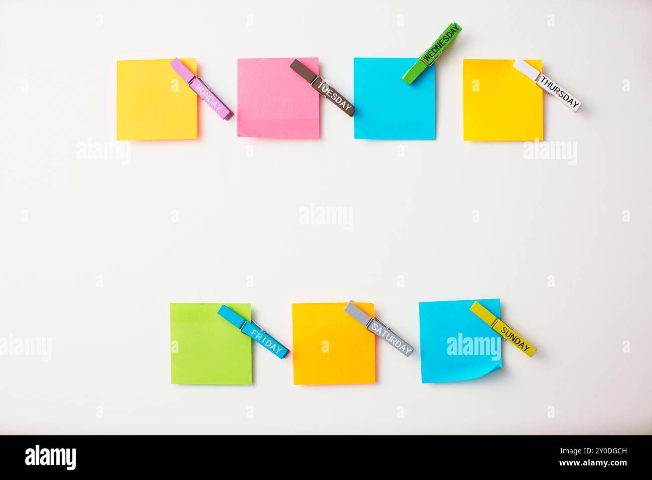 Days of week attached to the board with a clip and sticky notes Stock ...