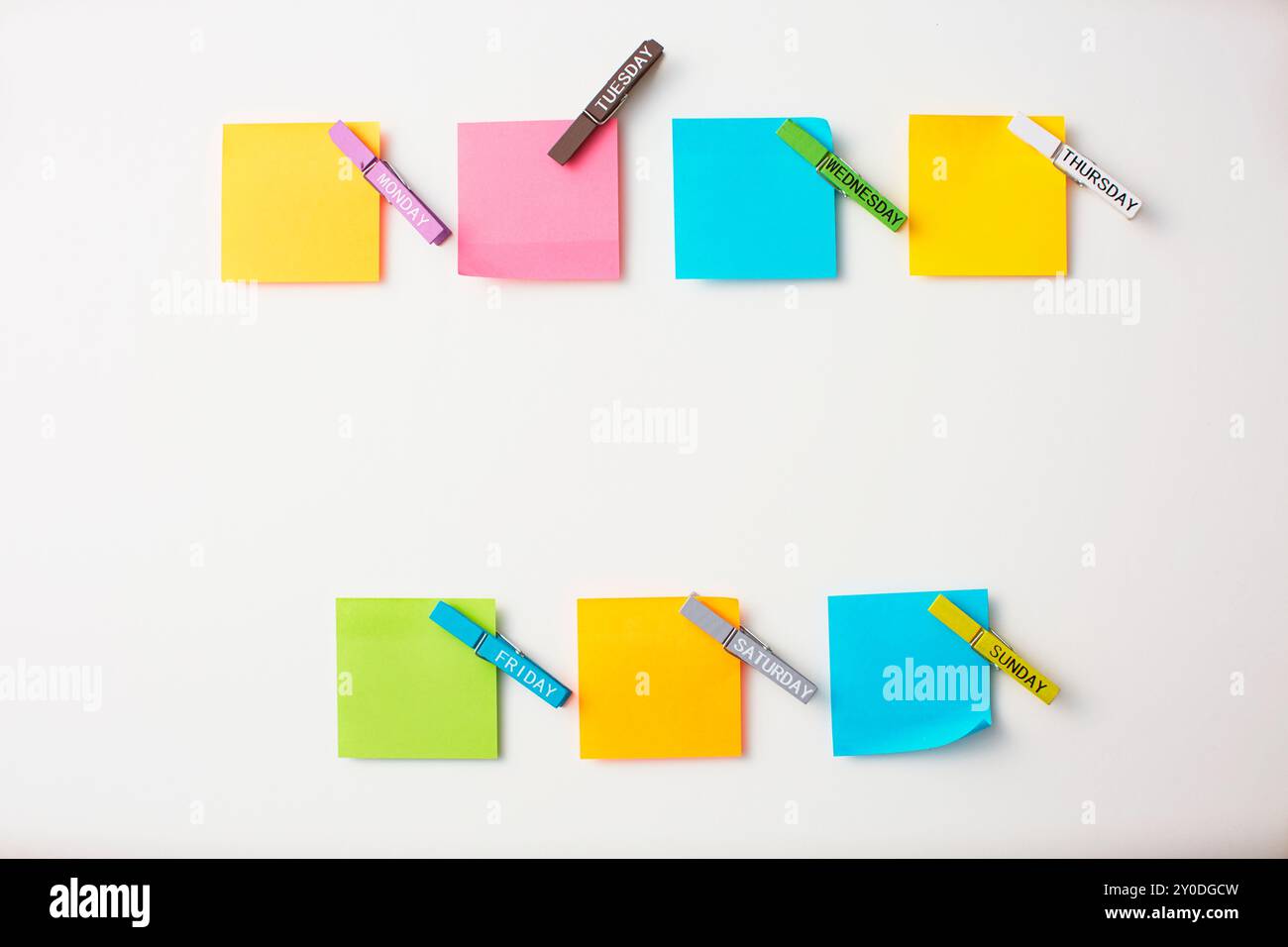 Days of week attached to the board with a clip and sticky notes Stock ...
