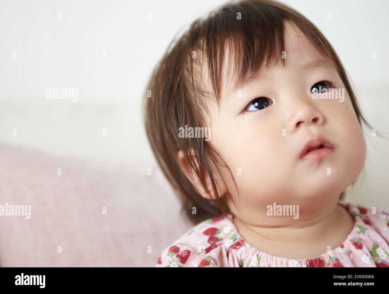 Baby staring at something after stopping crying Stock Photo - Alamy