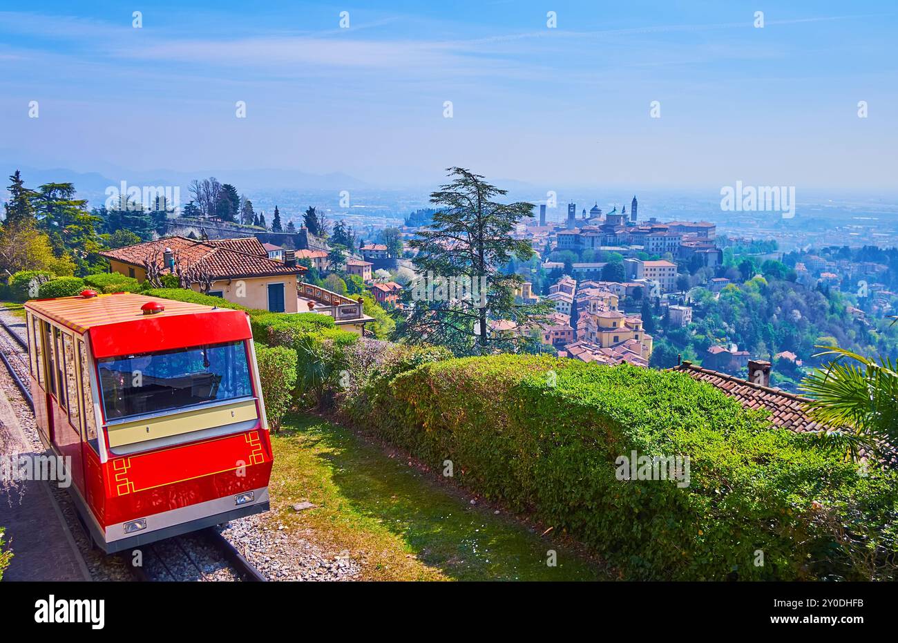 The beautiful landscape from the top of San Vigilio Hill, observing ...
