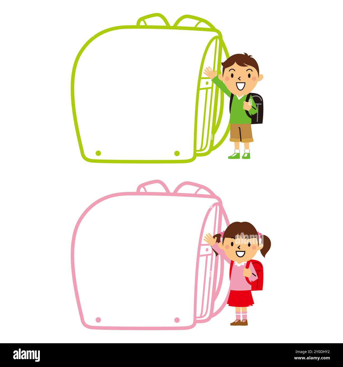 Frame (elementary school students and their school bags Stock Photo - Alamy