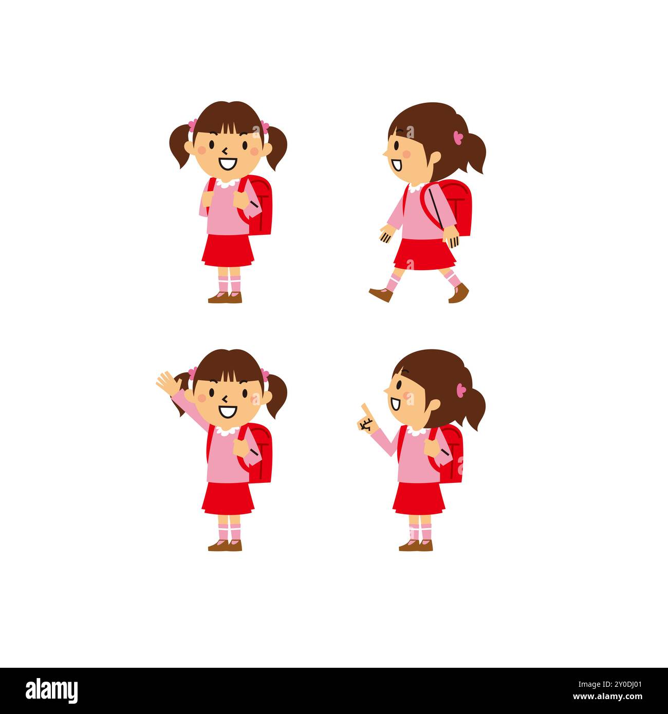 Elementary school girls （casual wear, smiling , attending school and ...