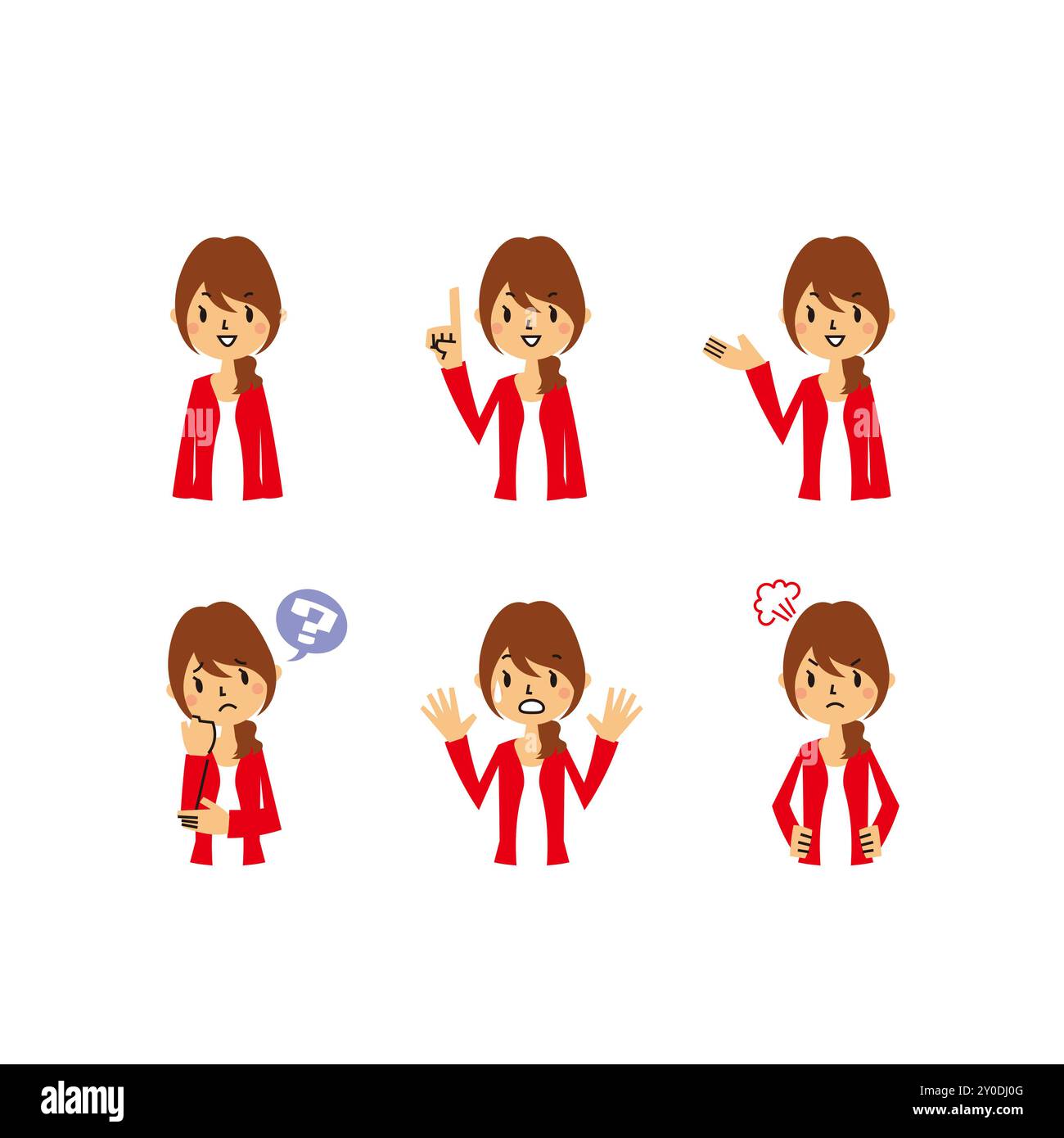 Facial expressions of a woman Smile, pointing, doubt, surprise, angry ...