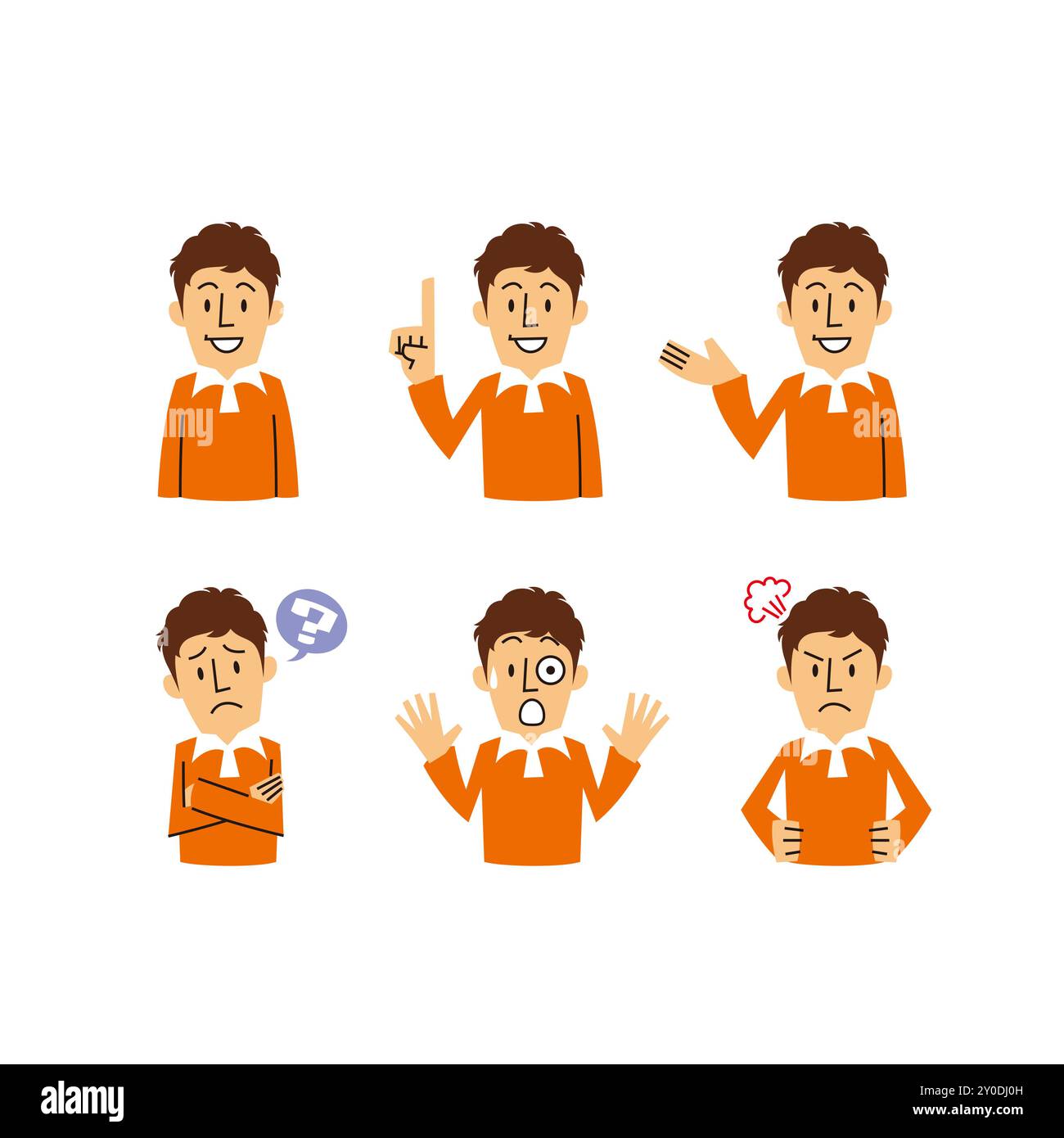 Facial expressions of a man Smile, pointing, doubt, surprise, angry ...