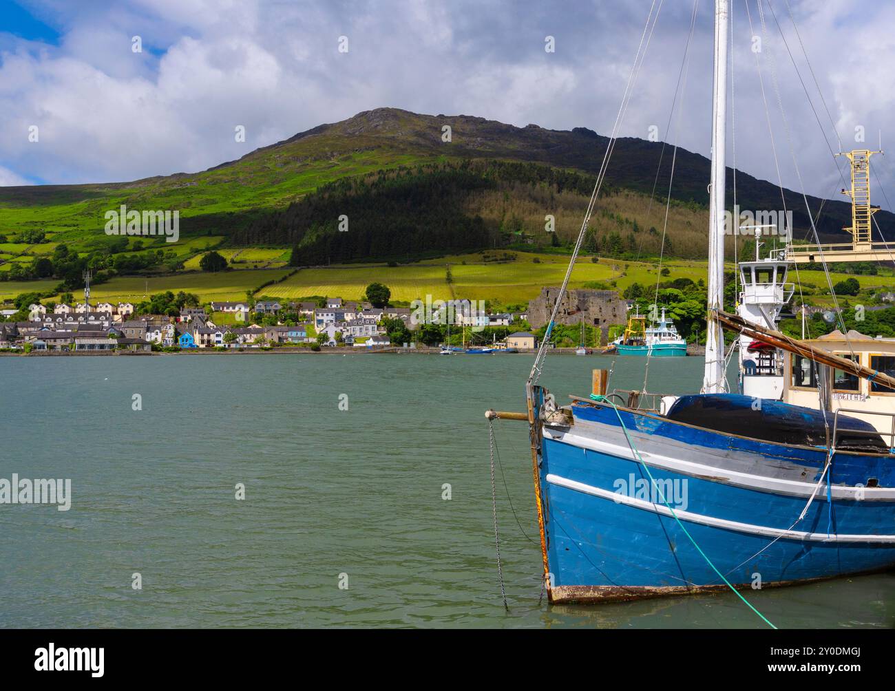 Fishing boats in Carlingford Harbour, County Louth, Ireland. Behind is ...