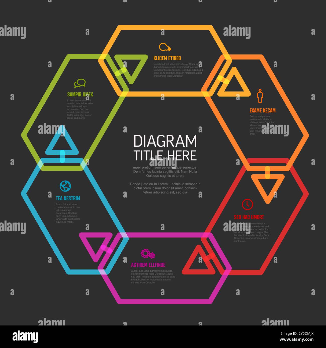 Six content hexagon shapes with arrows in one big cycle multipurpose ...