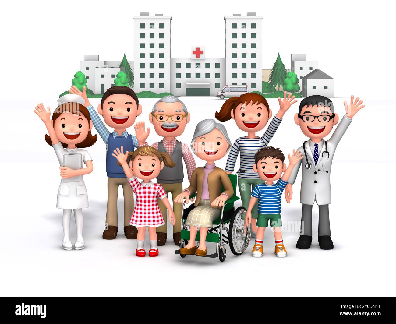 Family of three generations and hospital care Stock Photo - Alamy
