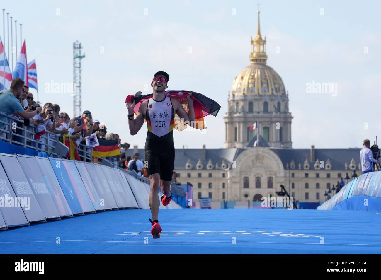 Germany's Max Gelhaar arrives on second position to the finish line ...