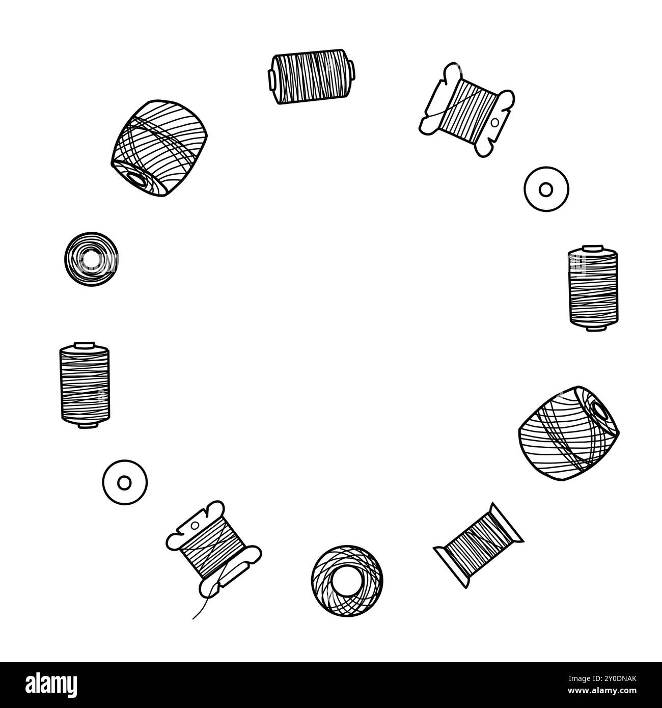 Threads Spools Wreath. Sewing or Needlework Circle Frame, Border for ...