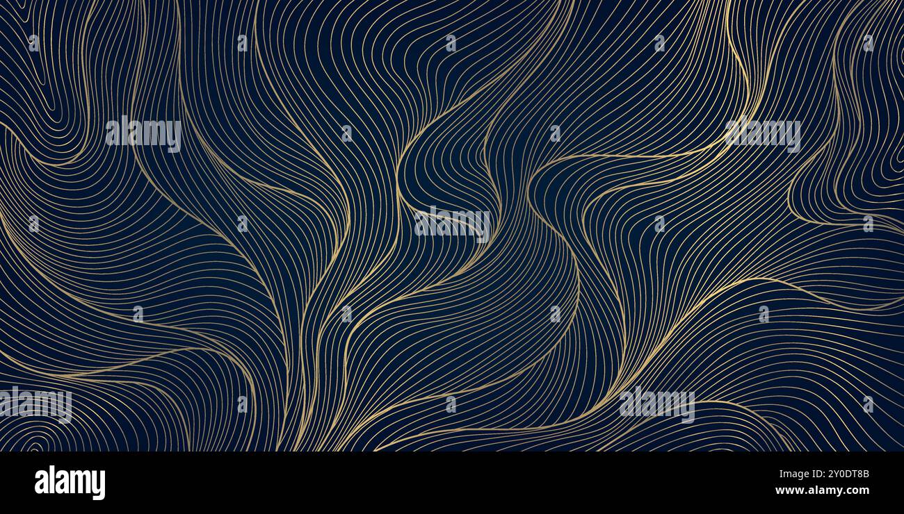 Vector art deco line gold wave background, abstract water texture ...