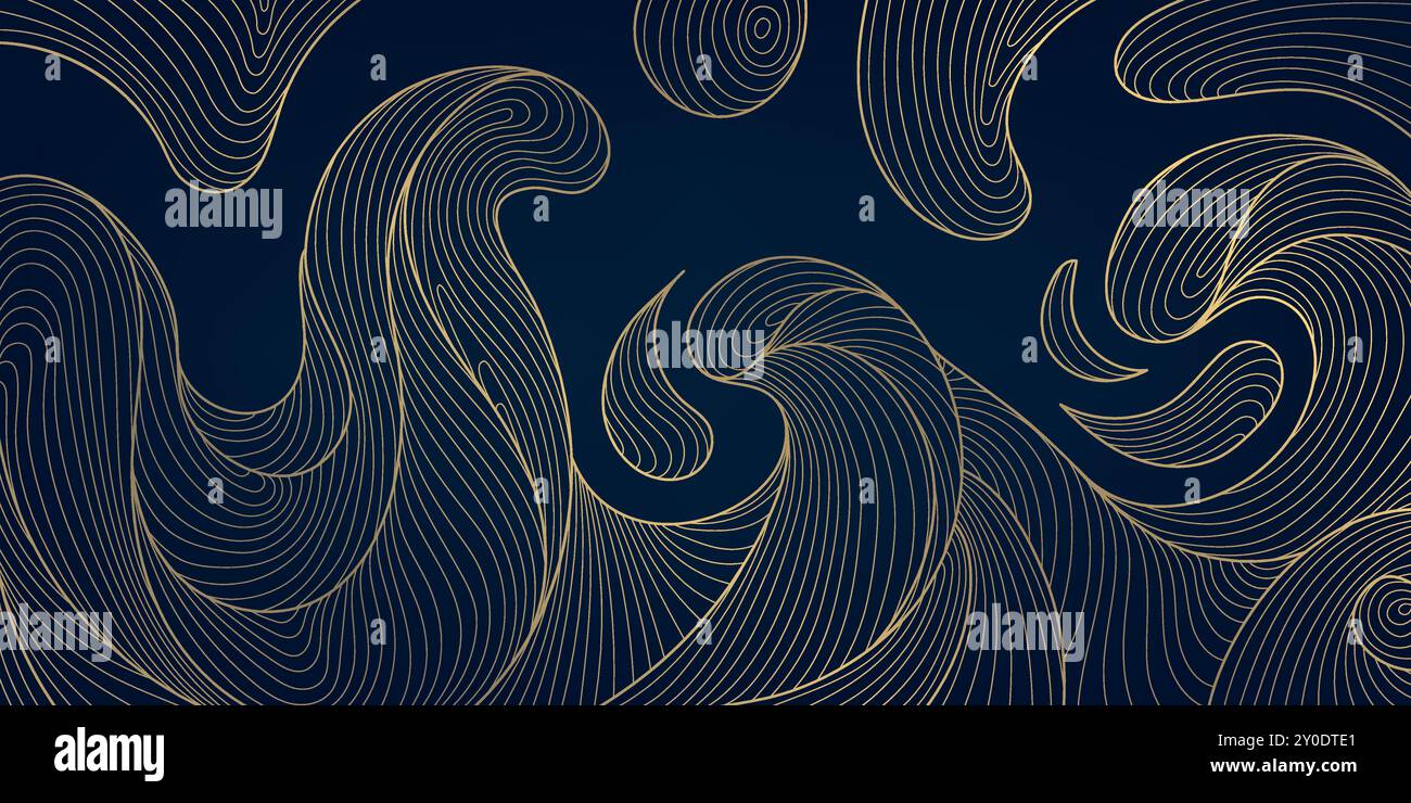 Vector art deco line gold wave background, abstract water texture ...