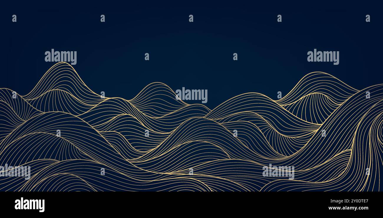 Vector art deco line gold wave background, abstract water texture ...