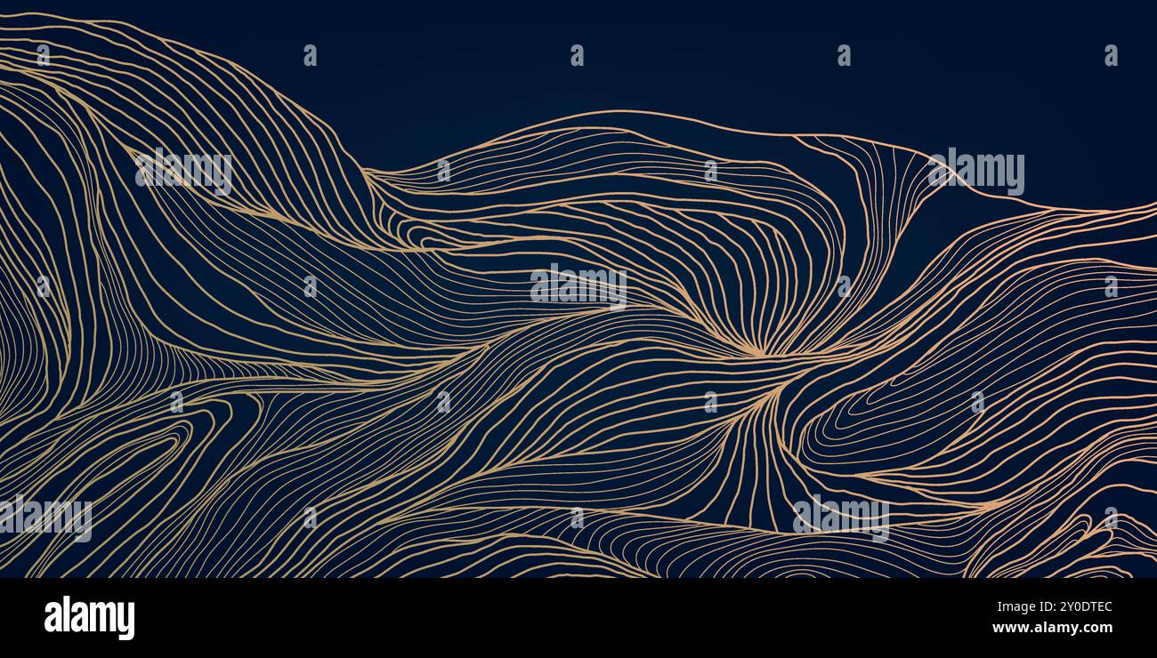 Vector art deco line gold wave background, abstract water texture ...