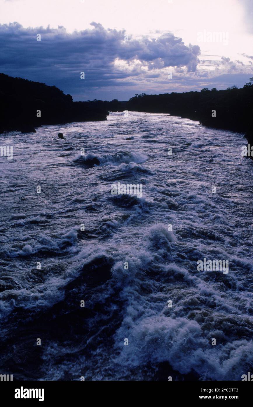 Roiled water in the Nile just below Murchison Falls in Murchison Falls ...