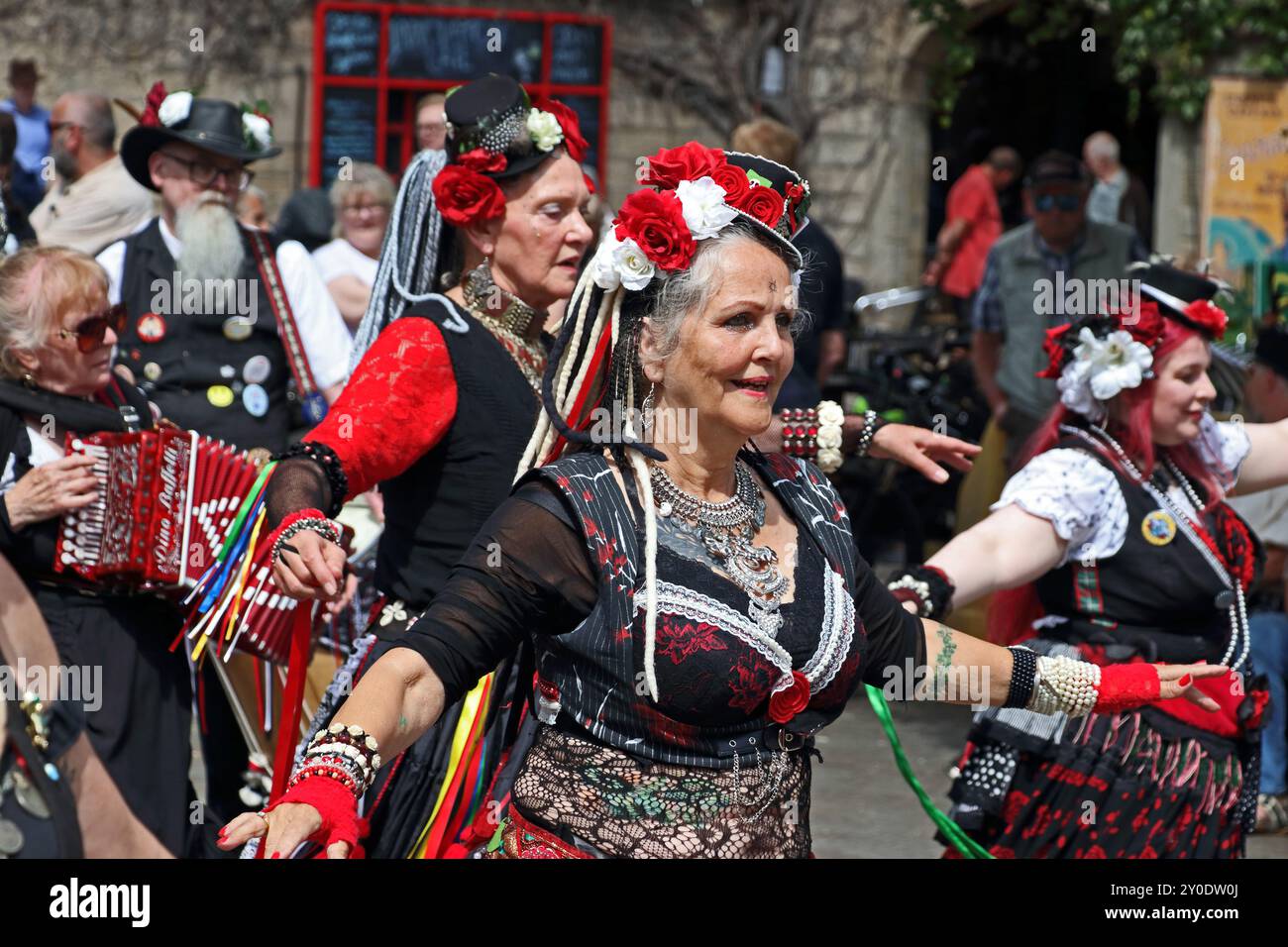 Dancers from 400 Roses dance troope dancing in Hebden Bridge Stock ...