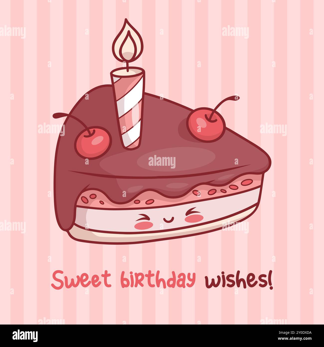 Piece of birthday cake. Festive chocolate dessert with cherries and ...