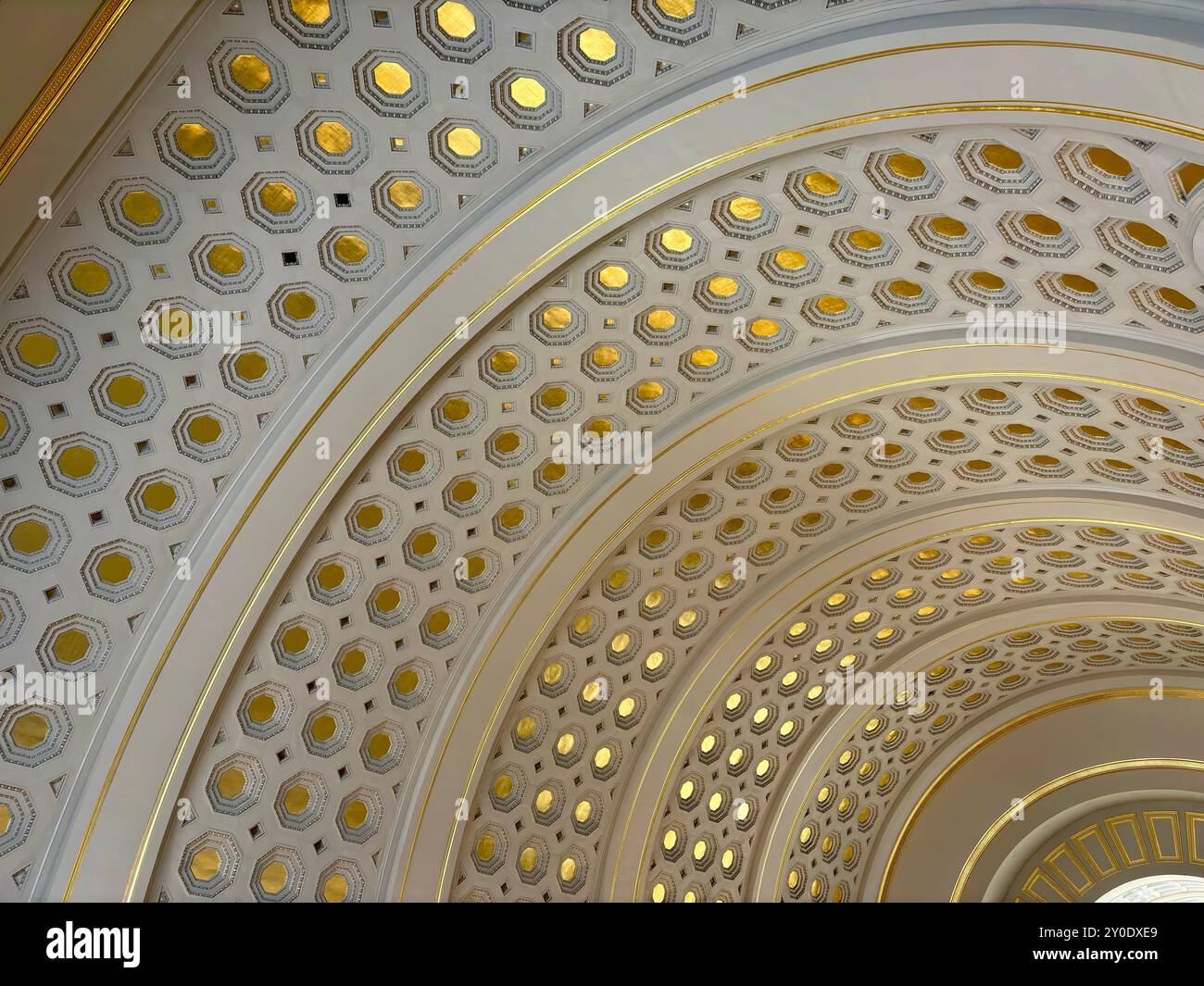 Ornate gold-accented ceiling arches in Union Station, Washington, DC ...