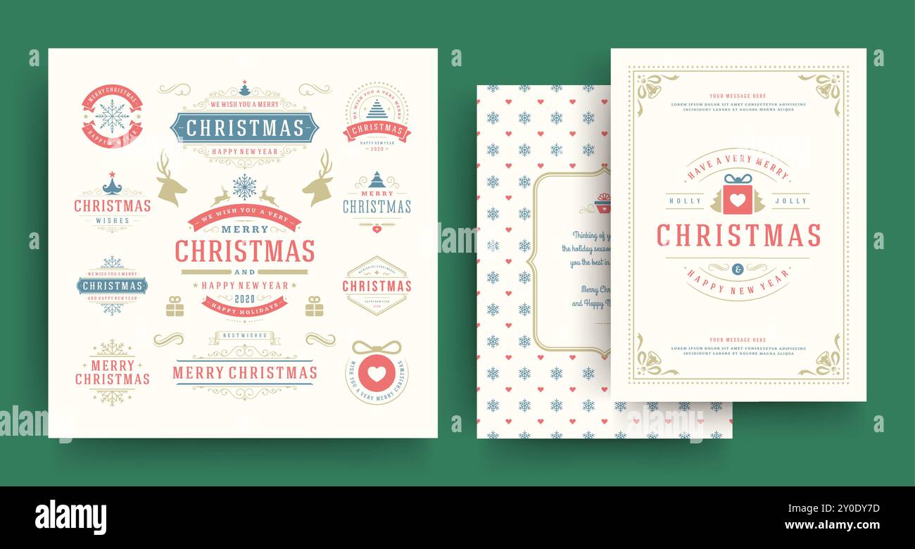 Christmas labels and badges vector design elements set with greeting ...