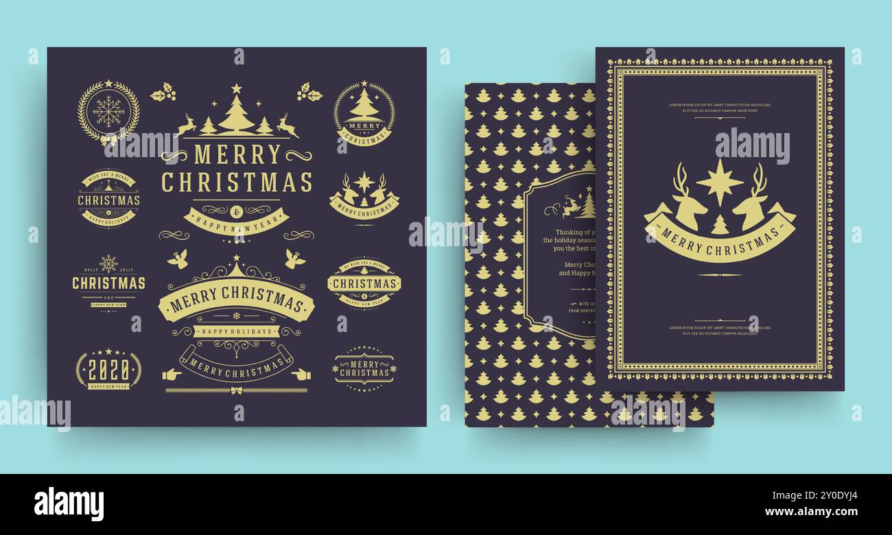 Christmas labels and badges vector design elements set with greeting ...