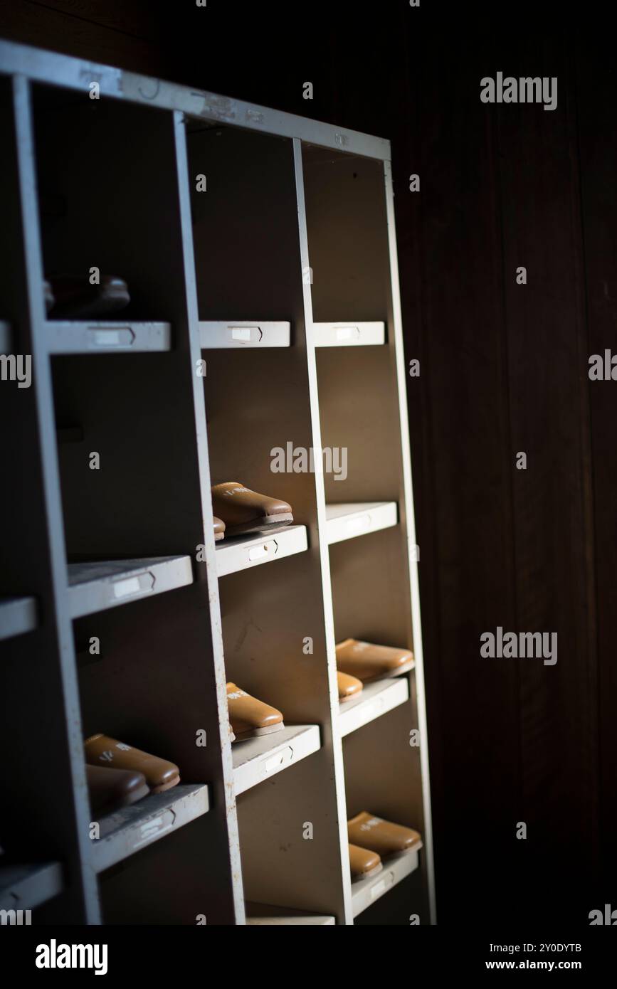 Cupboard of a wooden school building Stock Photo - Alamy