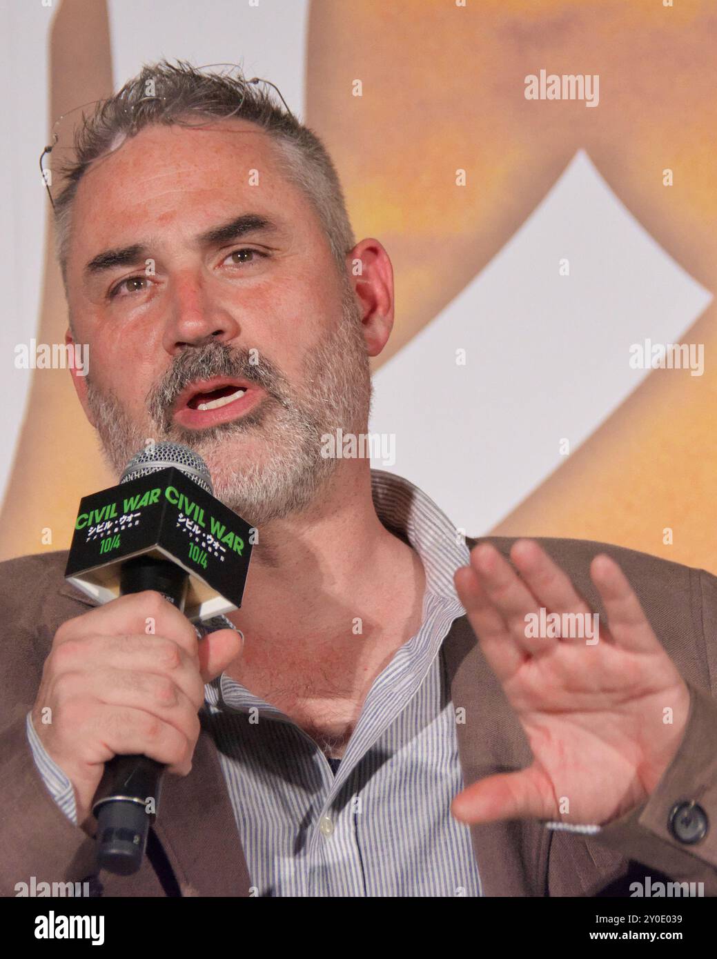 Director Alex Garland attends the stage greeting for the film "Civil ...