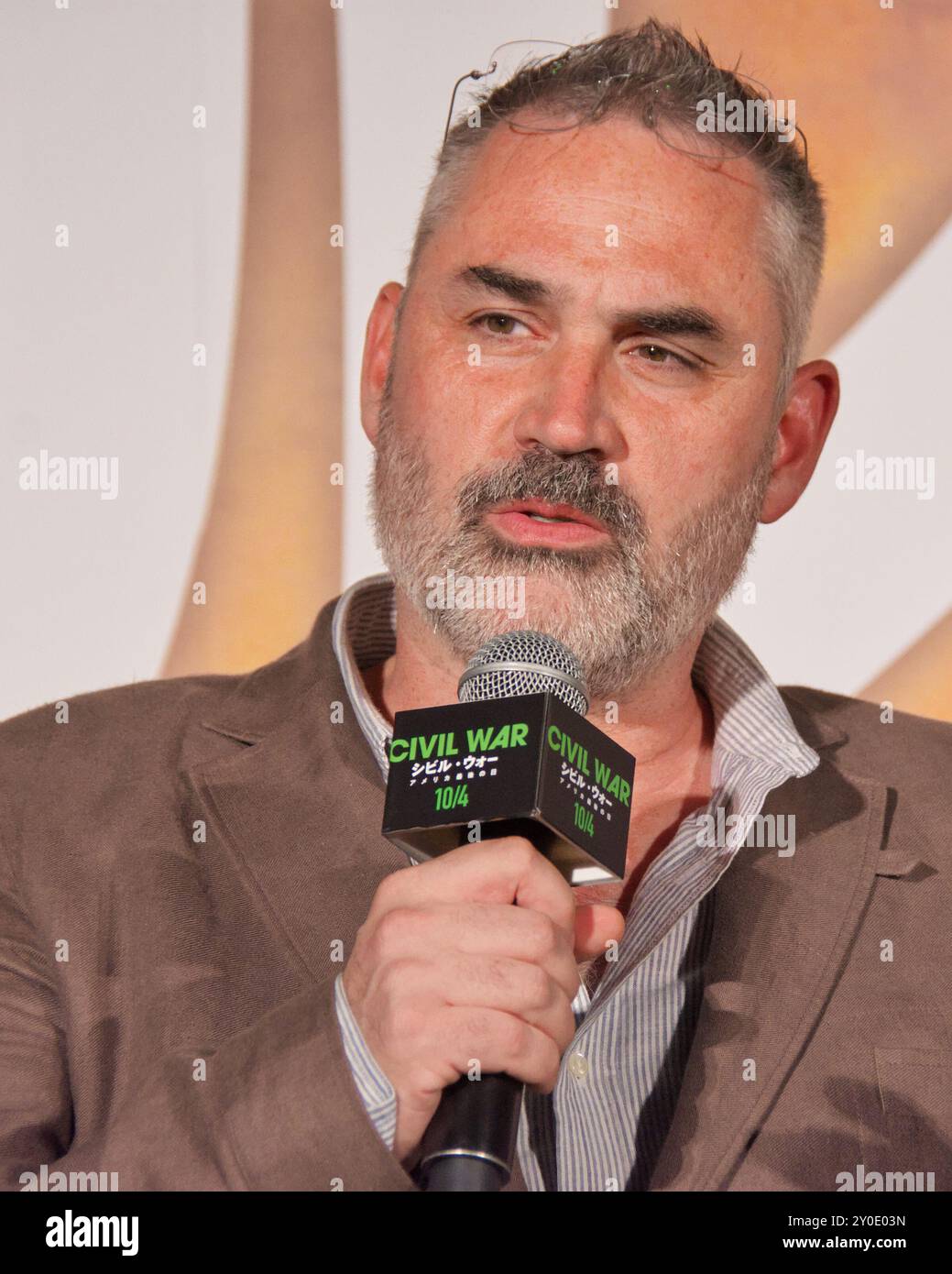 Director Alex Garland attends the stage greeting for the film "Civil ...