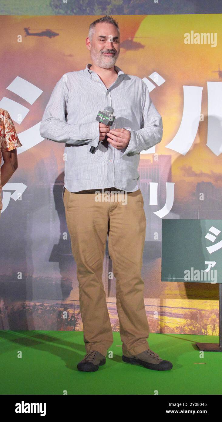 Director Alex Garland attends the stage greeting for the film "Civil ...