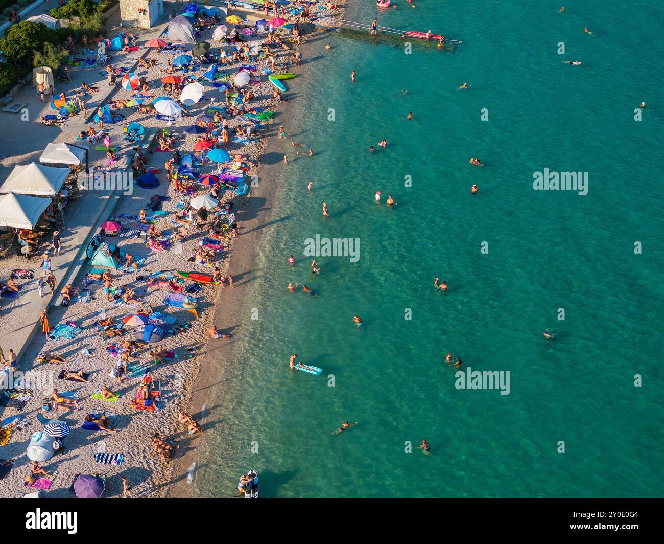 Aerial view Vela plaza Beach in Baska Town, Krk Island in Croatia Stock ...
