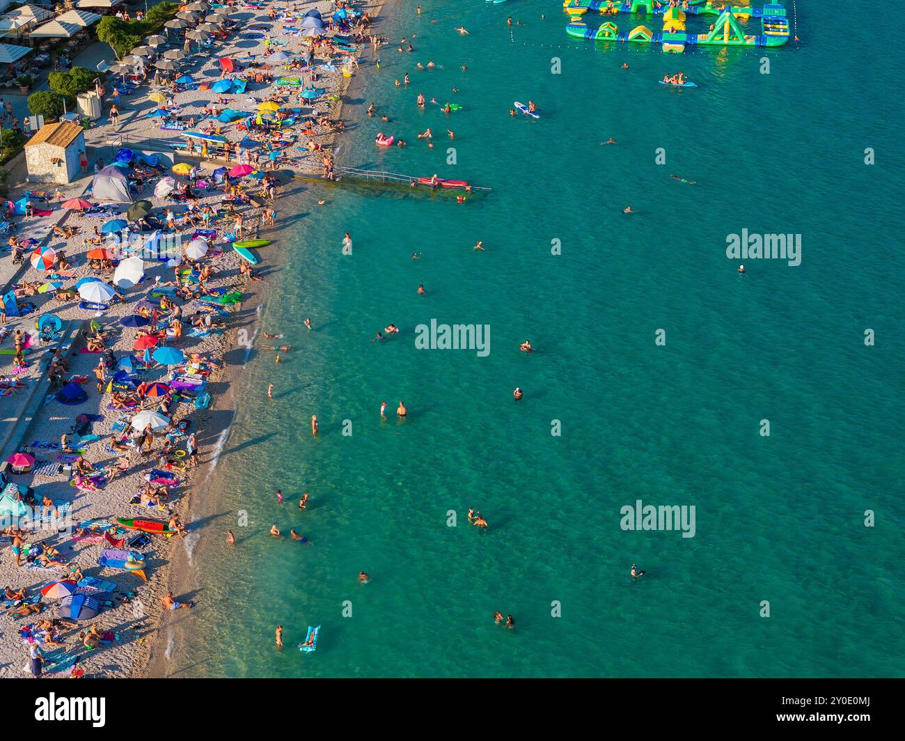 Aerial view Vela plaza Beach in Baska Town, Krk Island in Croatia Stock ...