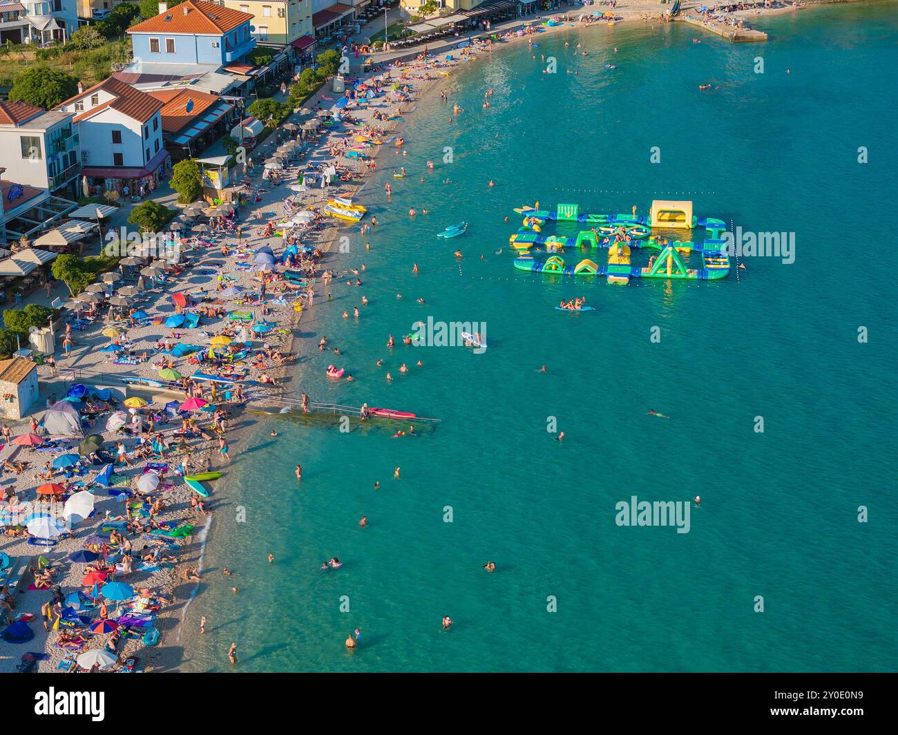 Aerial view Vela plaza Beach in Baska Town, Krk Island in Croatia Stock ...