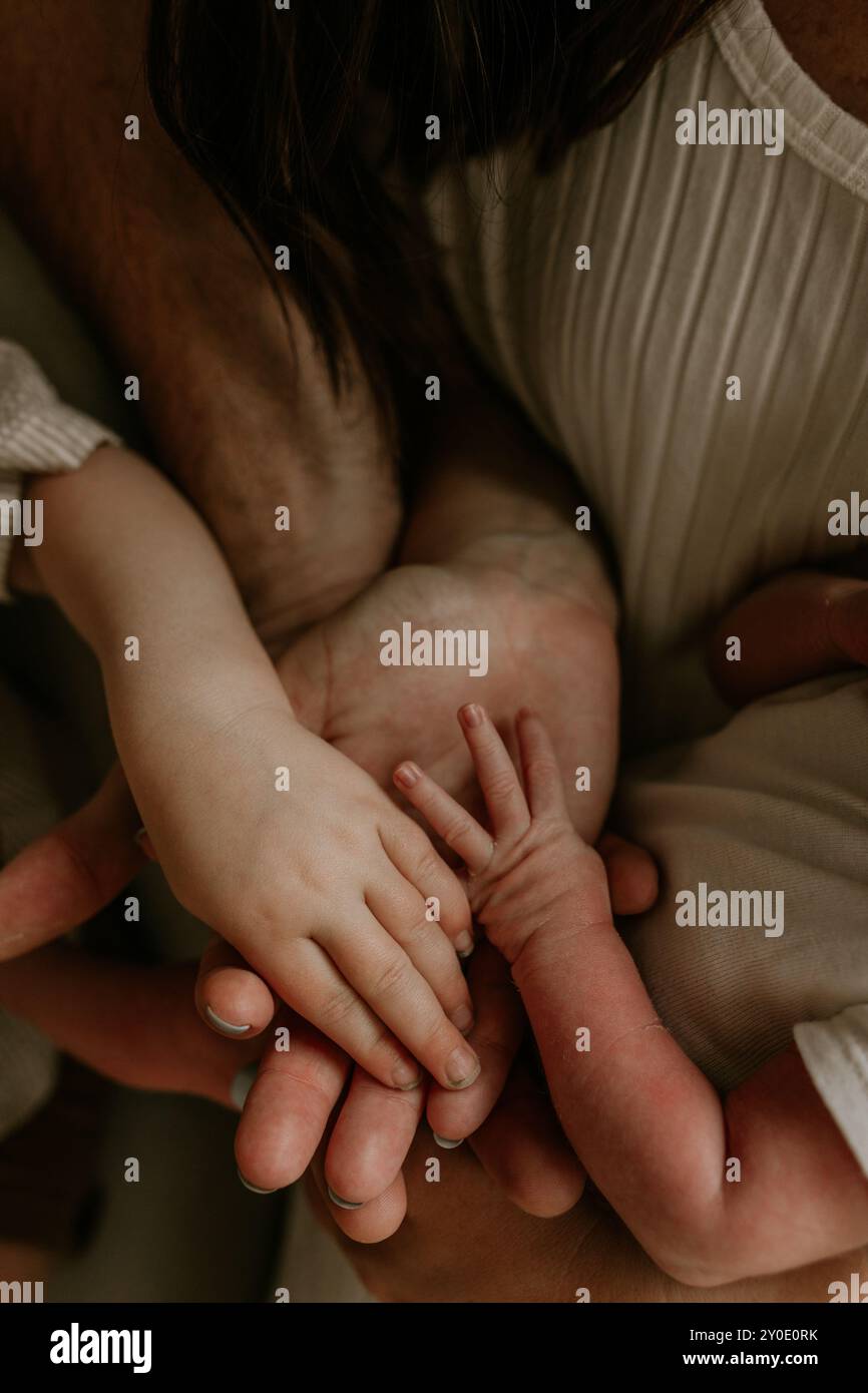 Family Unity: Hands of Parents and Newborn Interwoven Stock Photo - Alamy