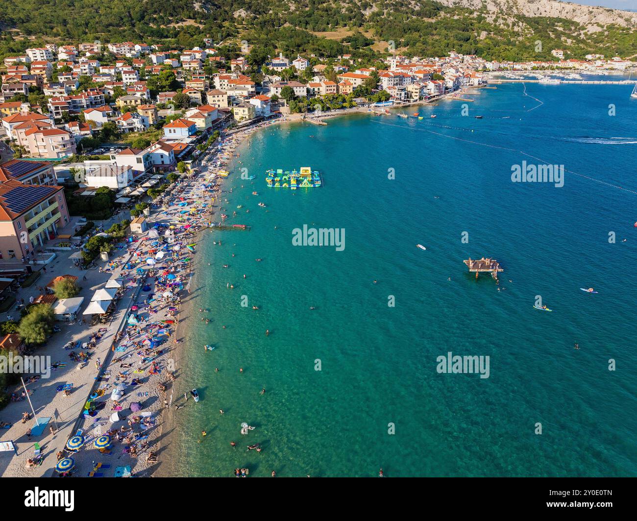 Aerial view Vela plaza Beach in Baska Town, Krk Island in Croatia Stock ...