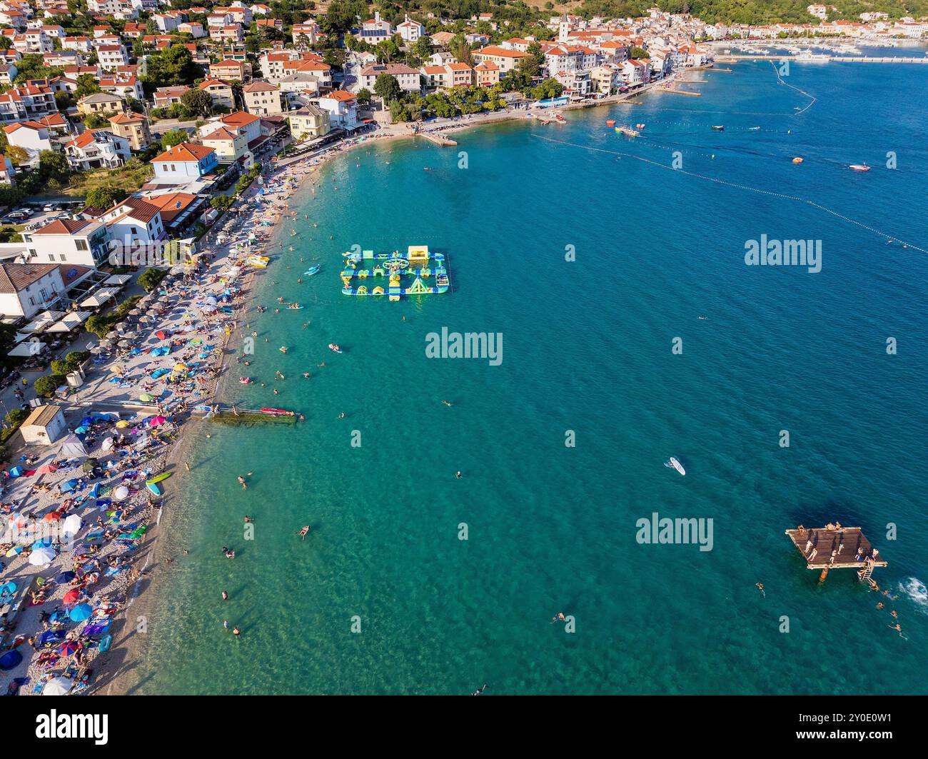 Aerial view Vela plaza Beach in Baska Town, Krk Island in Croatia Stock ...