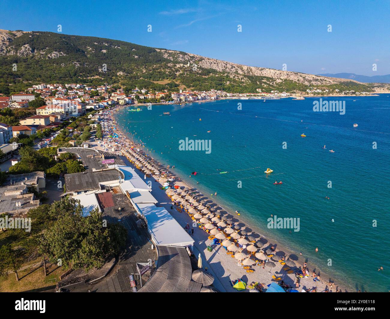 Aerial view Vela plaza Beach in Baska Town, Krk Island in Croatia Stock ...