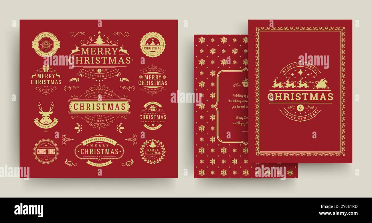 Christmas labels and badges vector design elements set with greeting ...