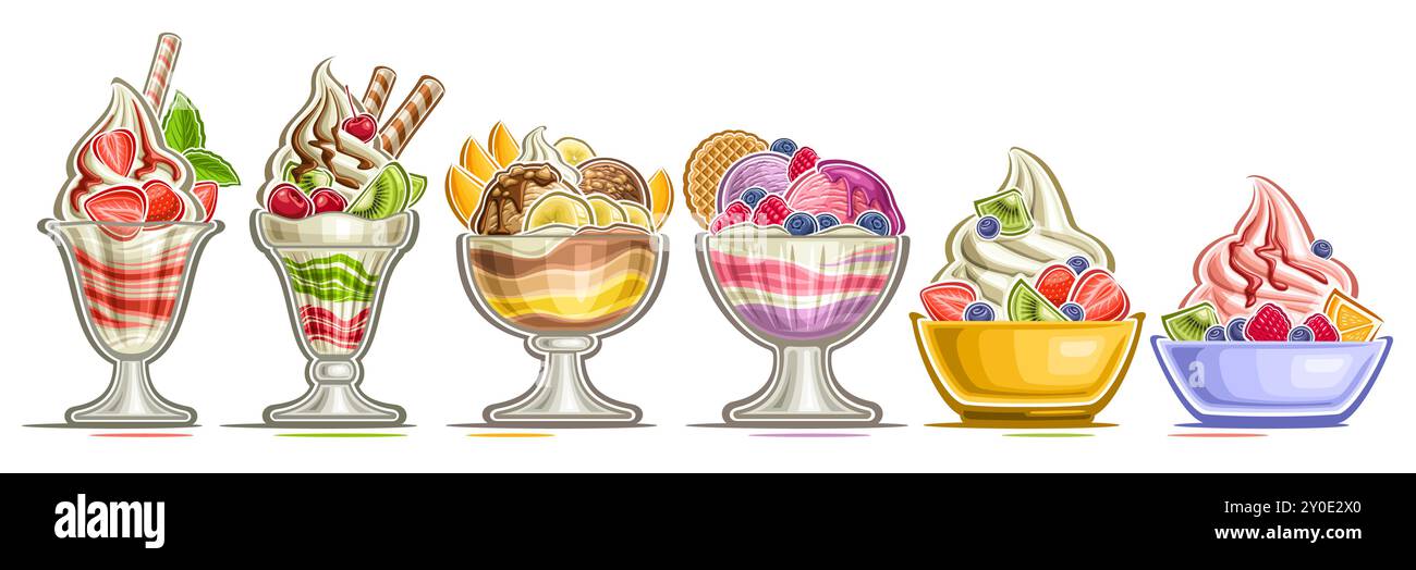Vector Fruit Sundae Set, collection of cut out illustrations 6 variety ...