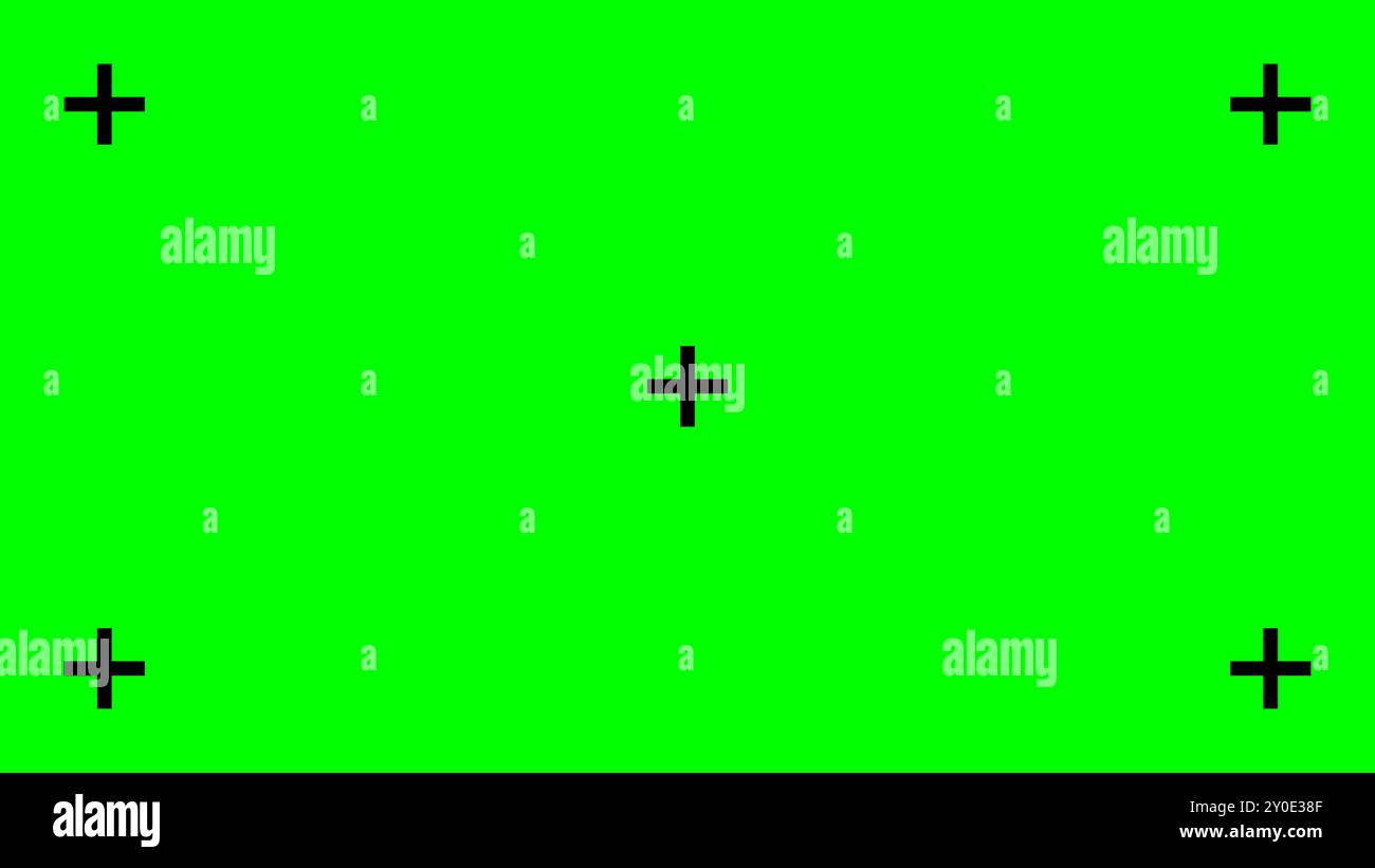 Greenscreen template. Green background with tracking black cross marks ...