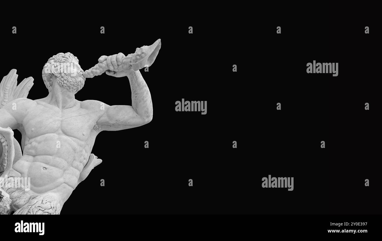 Classical mythology. A Triton blowing a conch shell, from old baroque ...