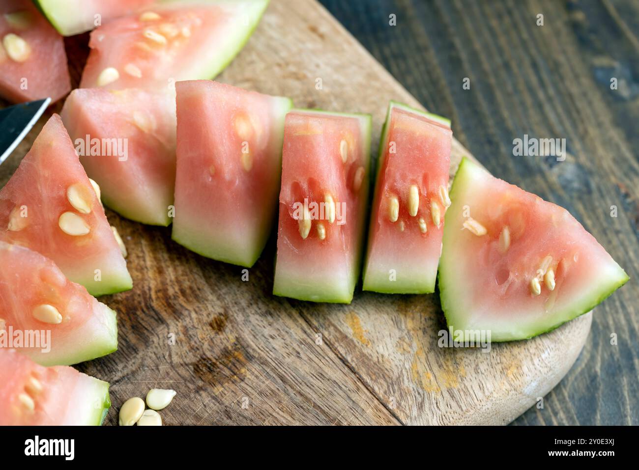not sweet not ripe cut watermelon, Unripe watermelon of small size with ...