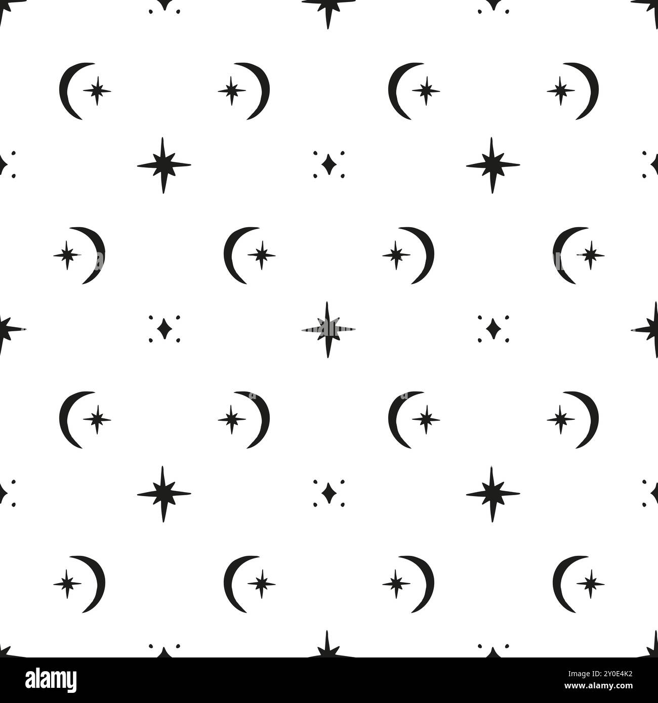 Black and white seamless pattern with celestial motifs. Stars and moons ...