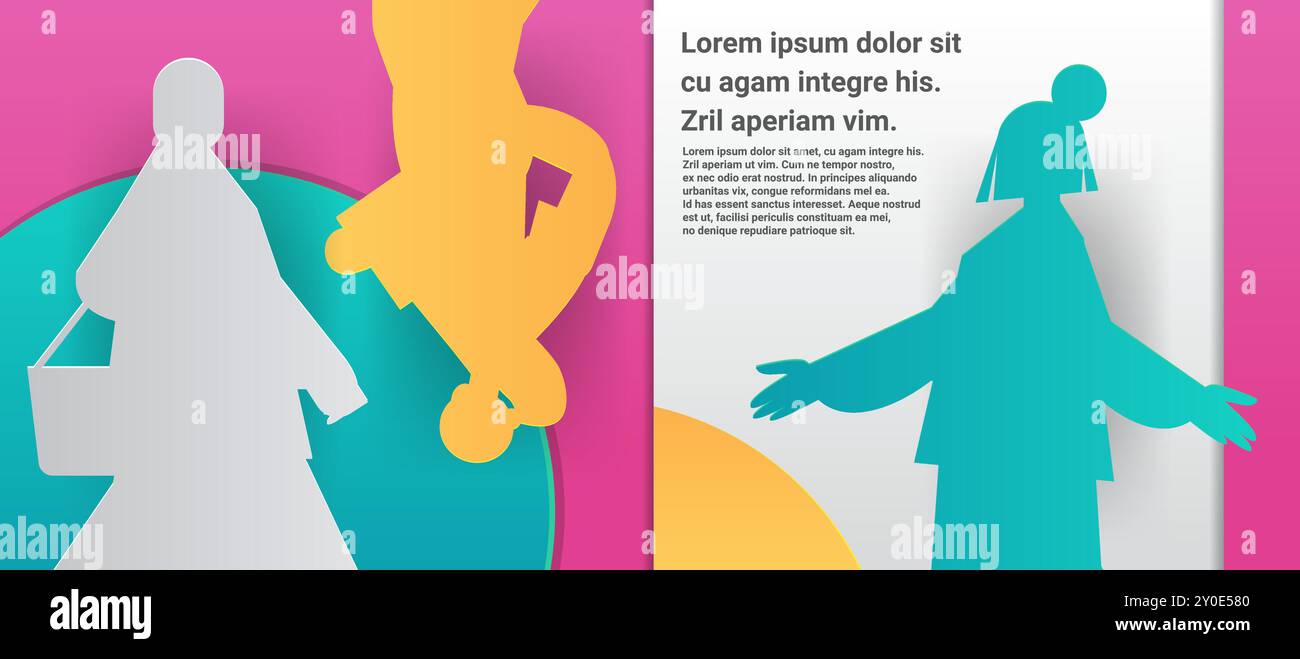 Silhouette figures in paper cut style on vibrant backgrounds with ...