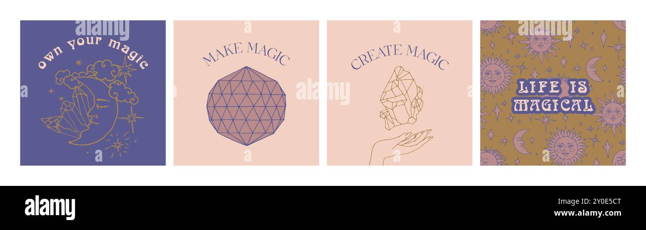 Set of 4 Mystical quotes and spiritual illustrations Stock Vector Image ...